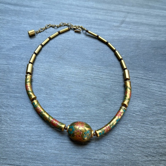Vintage | Jewelry | Vintage Asian Floral Choker Necklace Gold | Poshmark